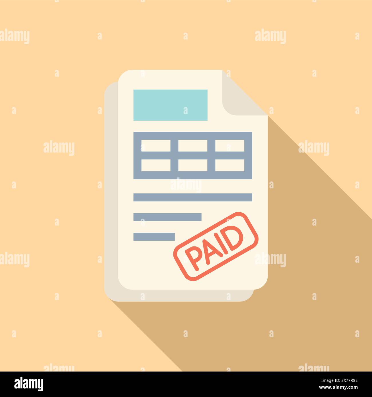 A flat design icon depicting a paid invoice, with long shadow on a ...