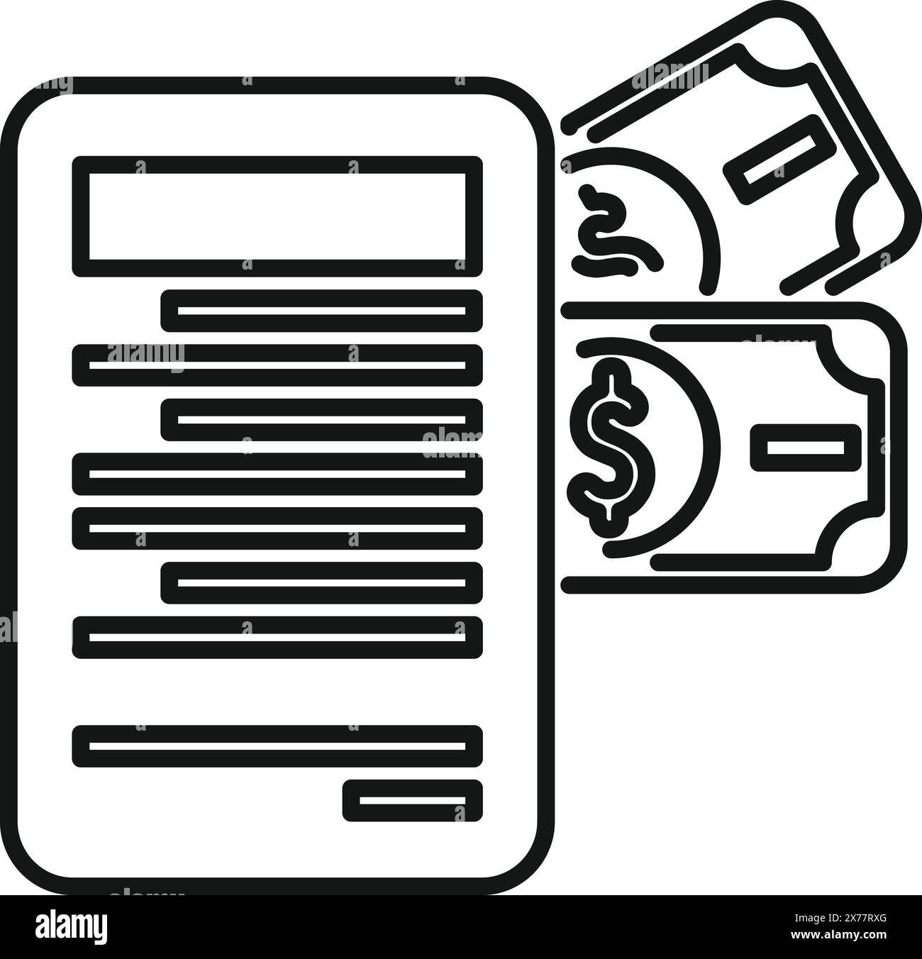 Black and white icon illustrating budget planning with paper document ...