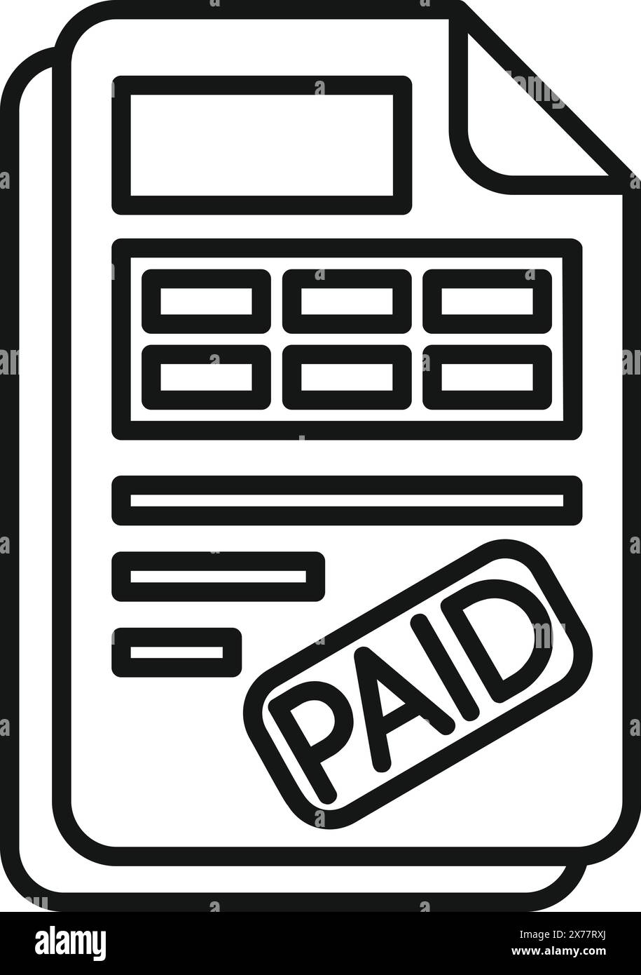 Black and white paid invoice icon illustration in flat design vector ...