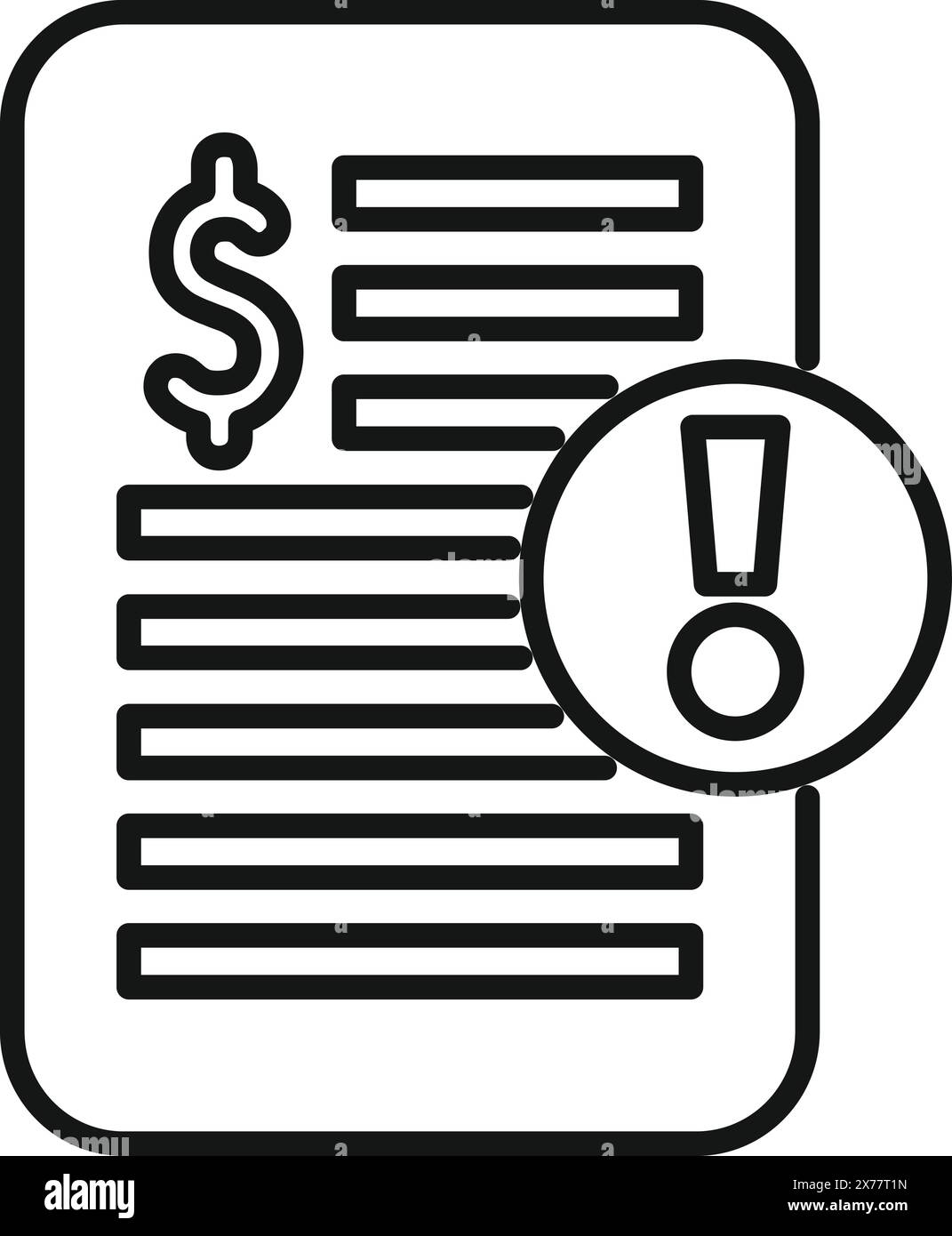 Black and white line icon of a financial document with a dollar sign ...