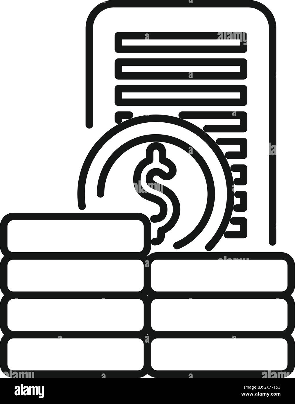 Line art icon showcasing stacked coins and a financial report ...