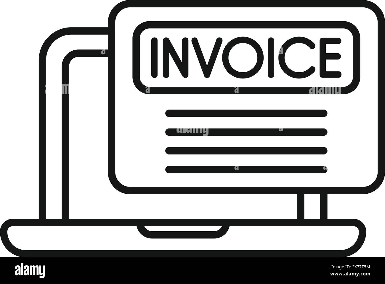 Black and white line art of a laptop computer displaying an invoice ...