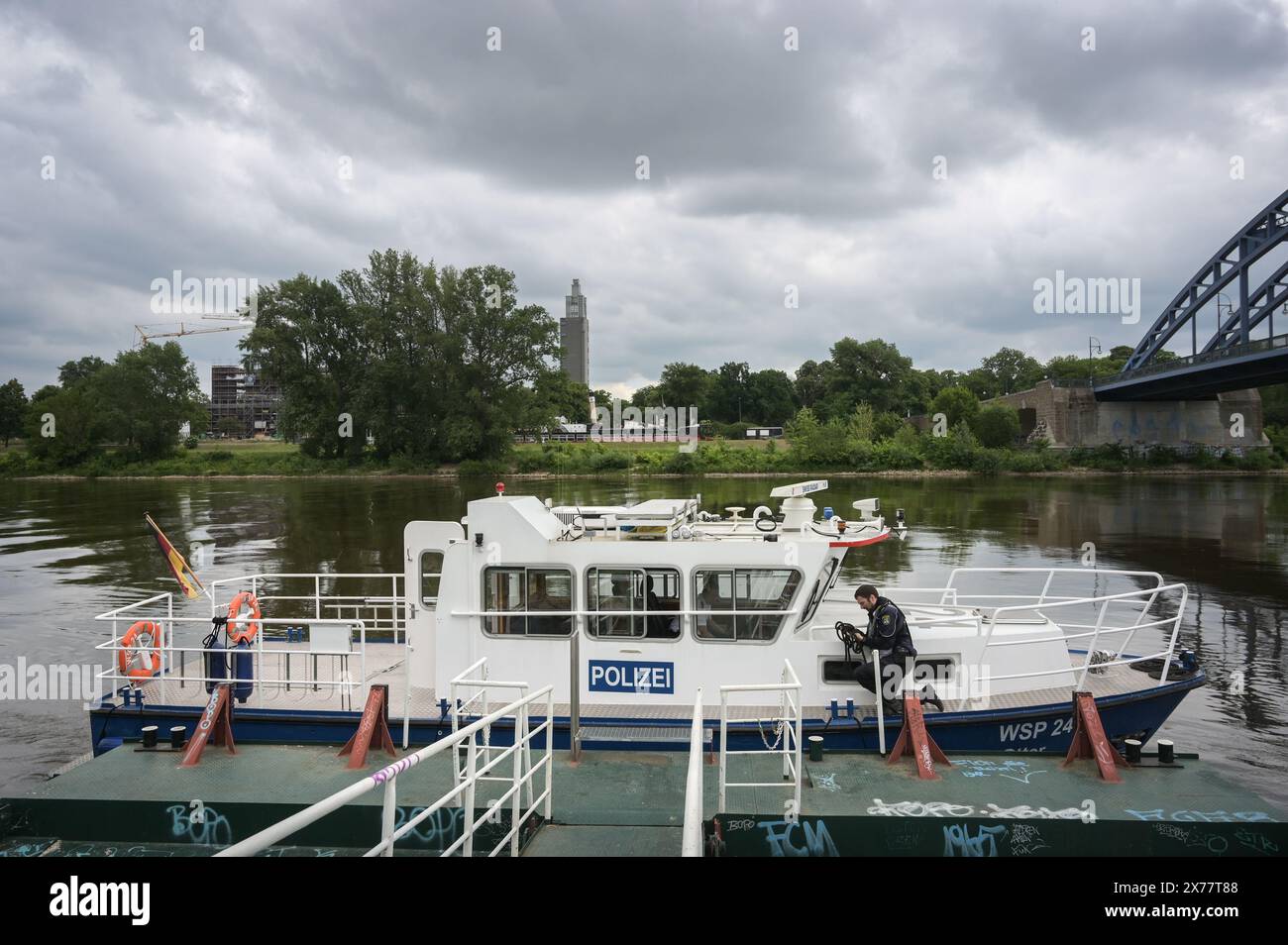 Magdeburg, Germany. 18th May, 2024. The patrol boat of the Magdeburg ...