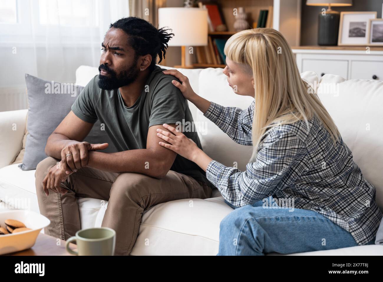 Communication problems, relationship difficulties. Young couple man and ...