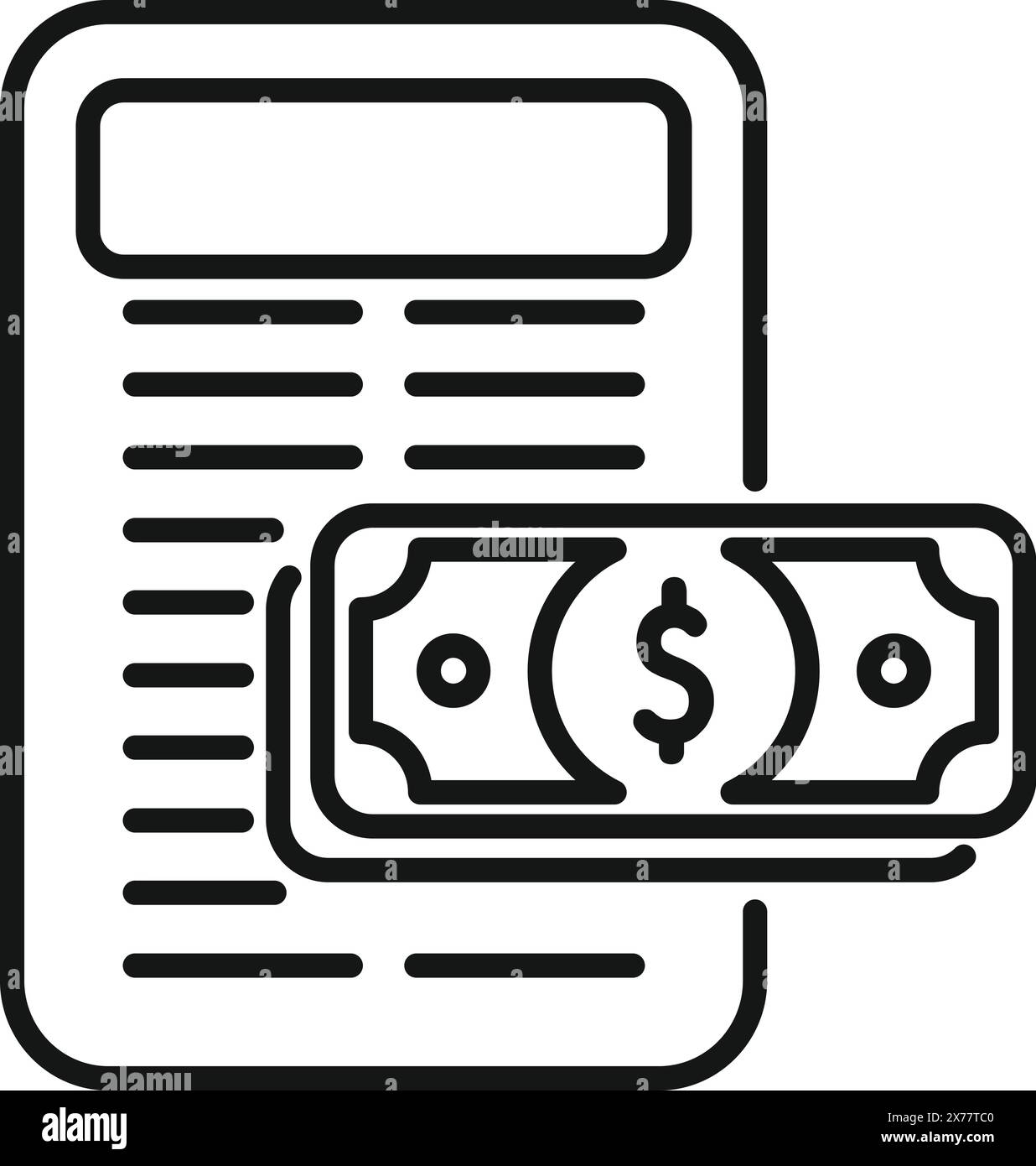 Black line icon illustrating a financial summary report with a dollar ...