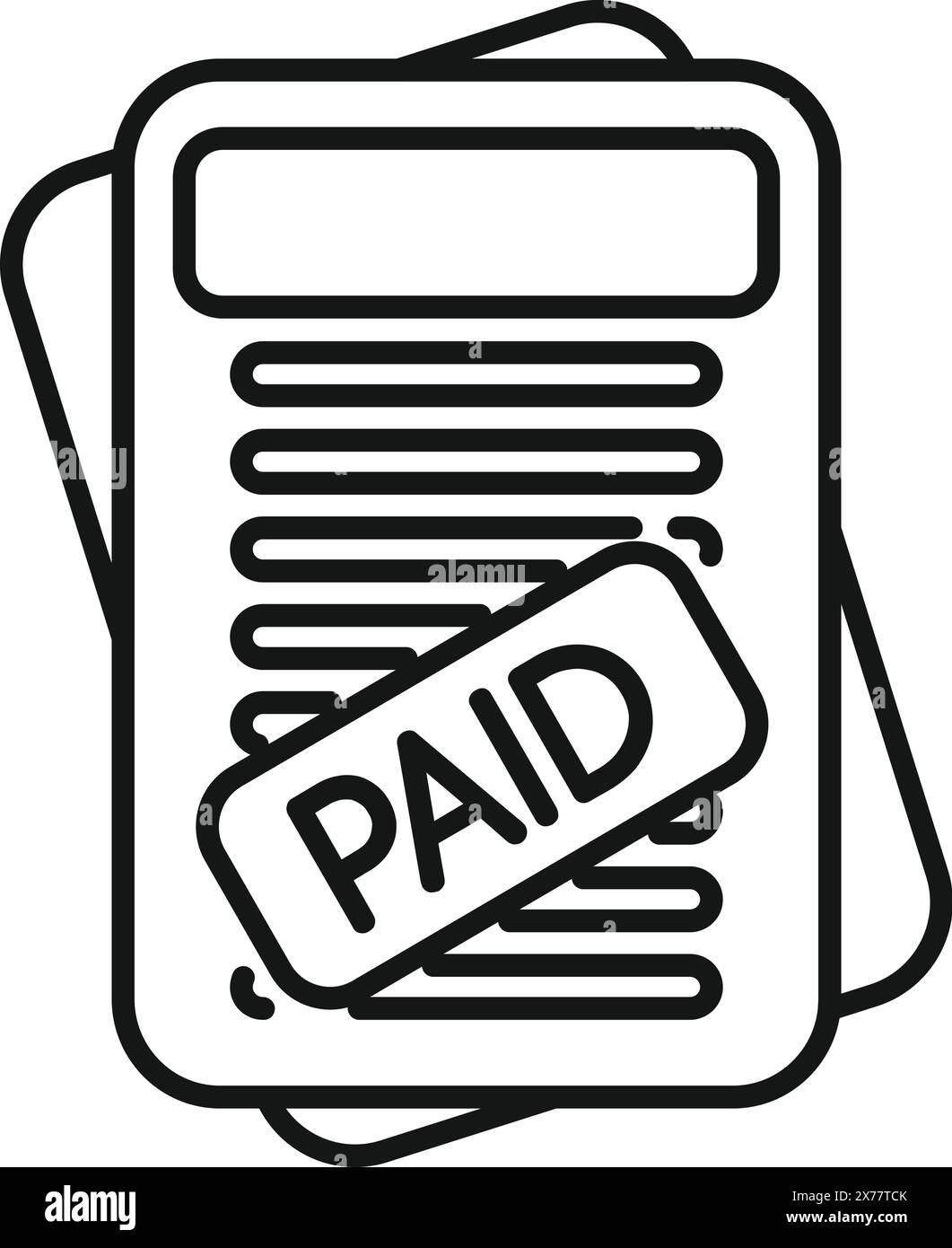 Illustration of a paid invoice icon with a stamped document concept, representing completed ...