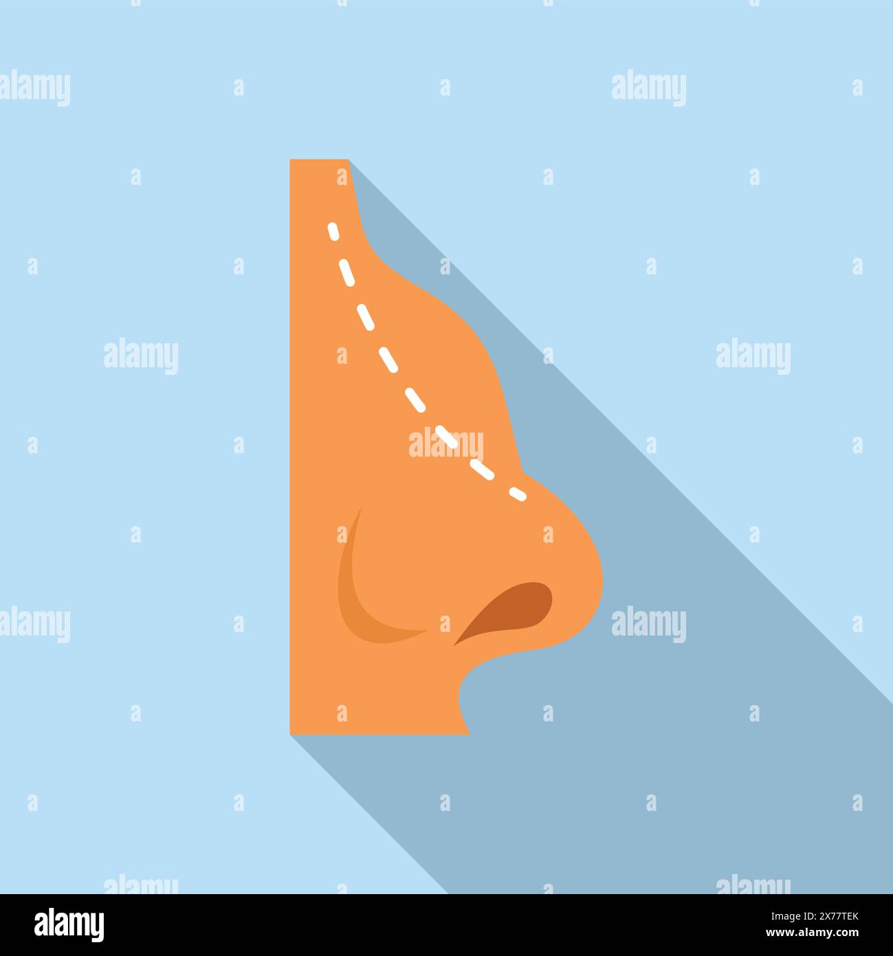 Graphic image of a stylized cartoon nose with a shadow on a plain blue ...