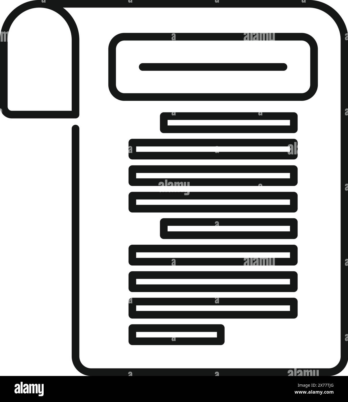 Simple black and white icon illustration of a paper document with text ...