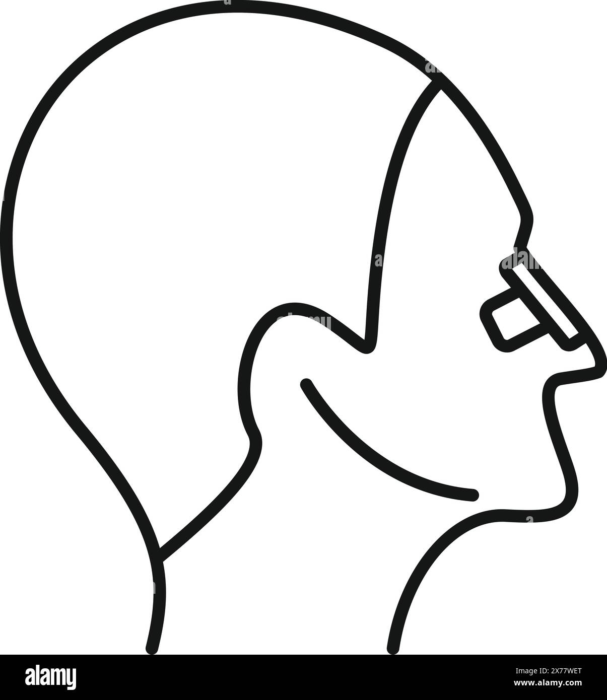 Contour vector illustration of a human head in profile with an abstract ...