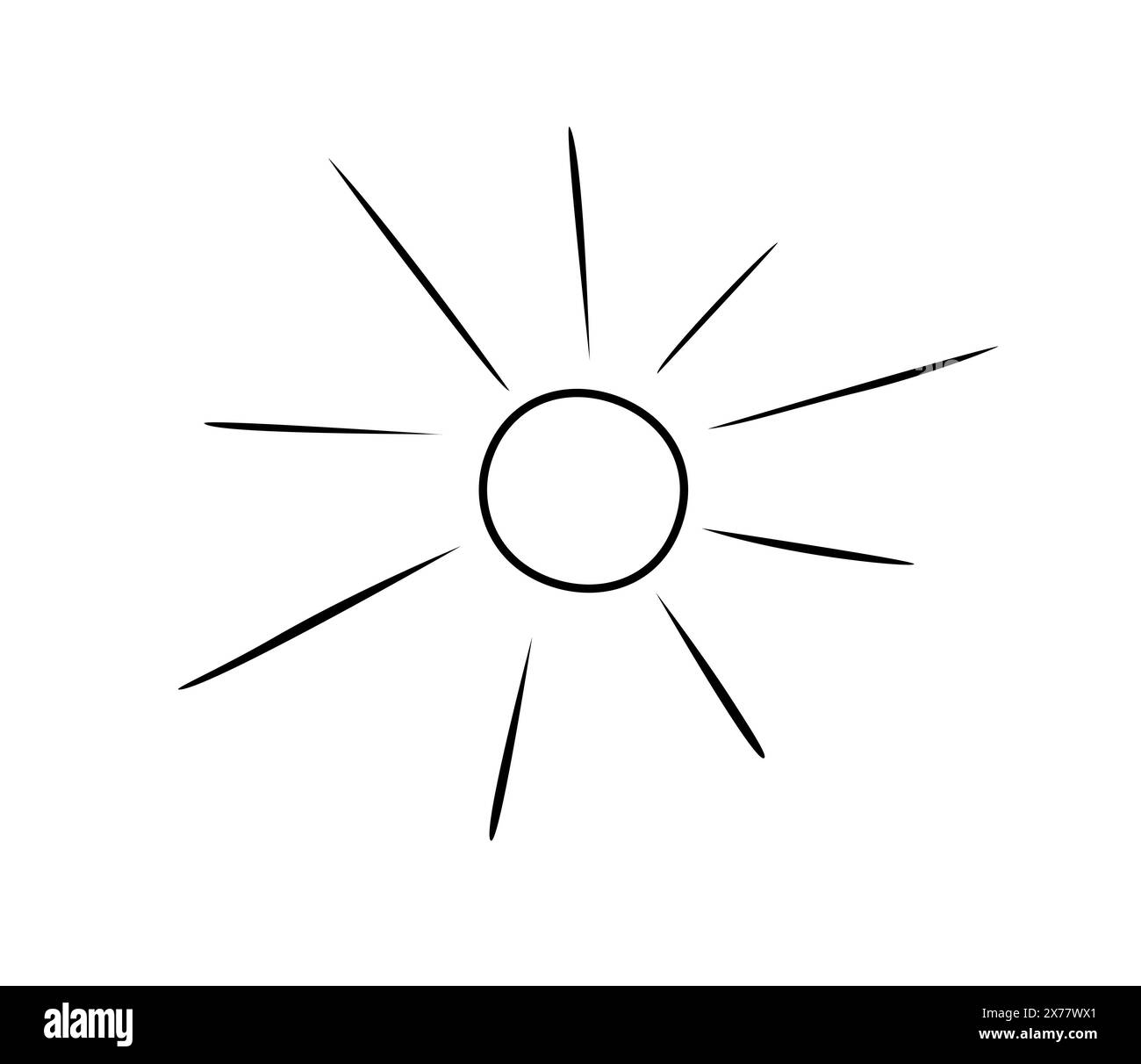 Sun sketch doodle icon. Vector illustration of a cartoon sun with rays, isolate on white Stock ...
