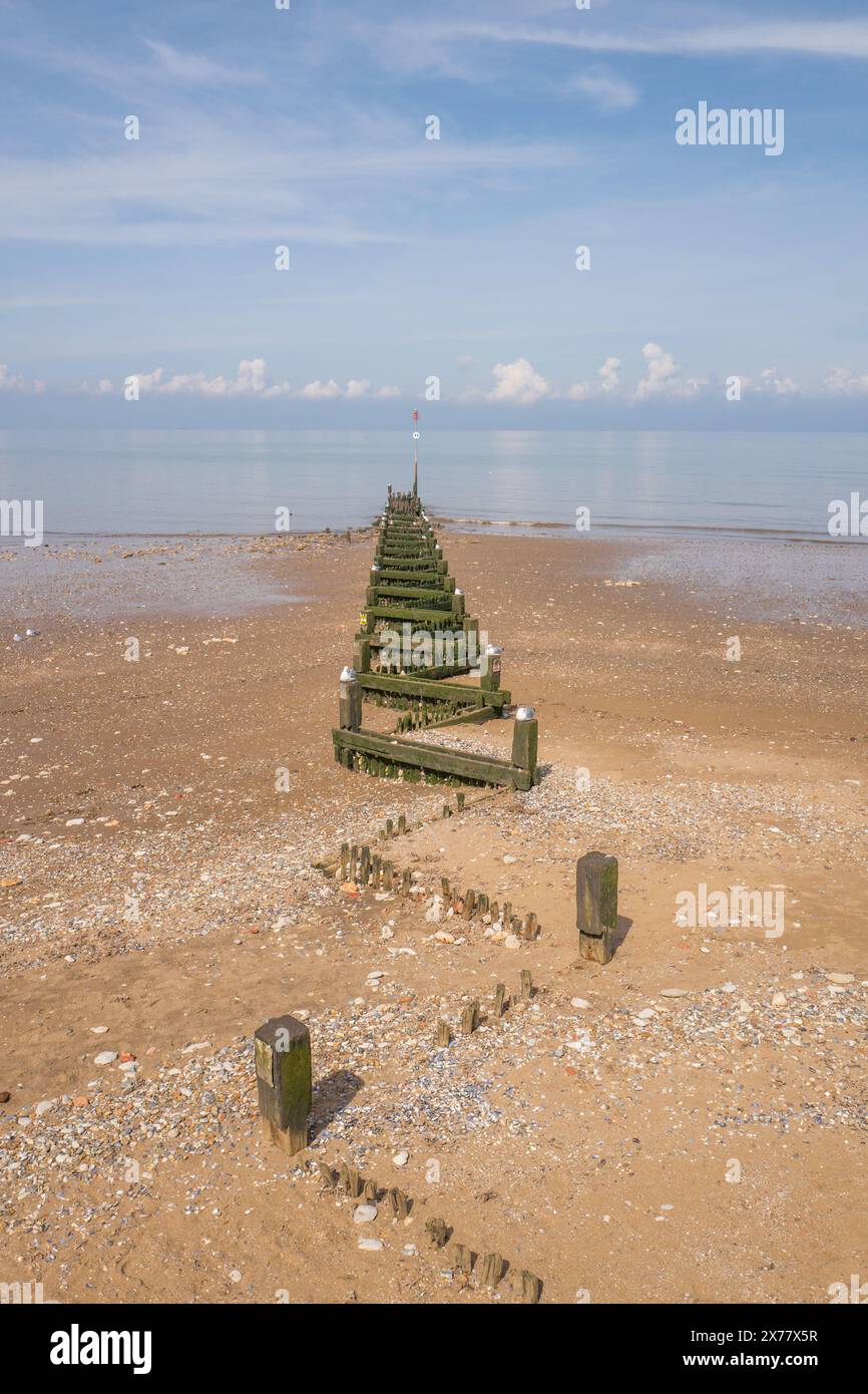 Wooden sea defences or groynes on the beach at Hunstanton, North ...
