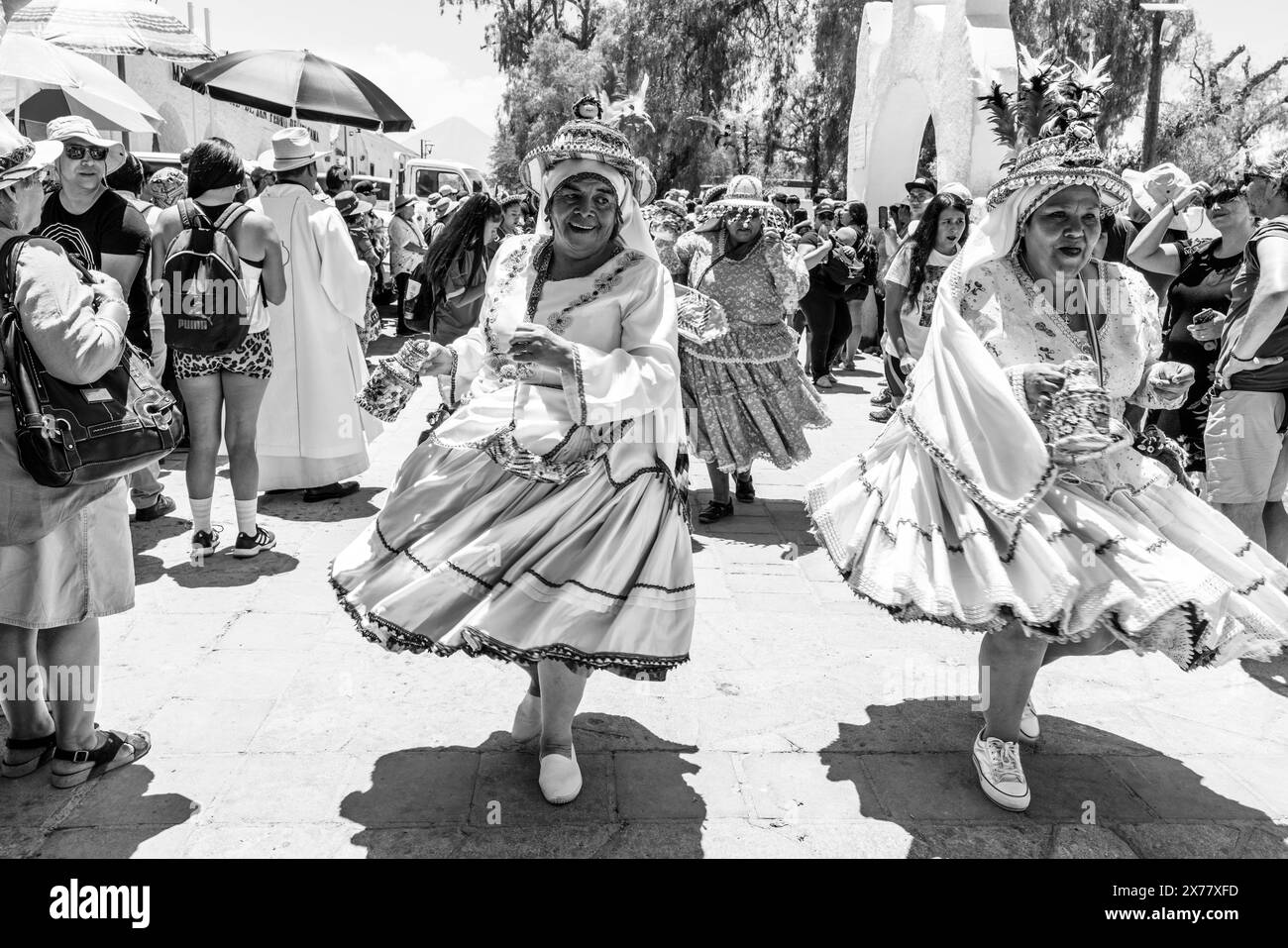 Senior Women Dancing In A Street Procession During La Fiesta de la ...