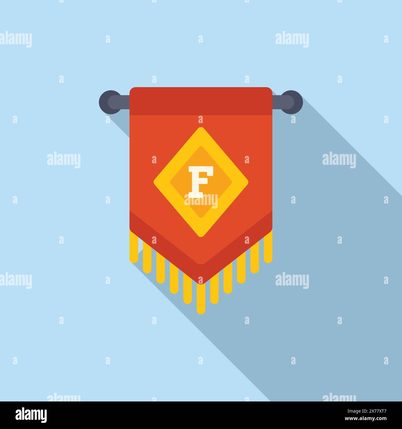 Flat design illustration of a retro pennant flag with the letter f ...