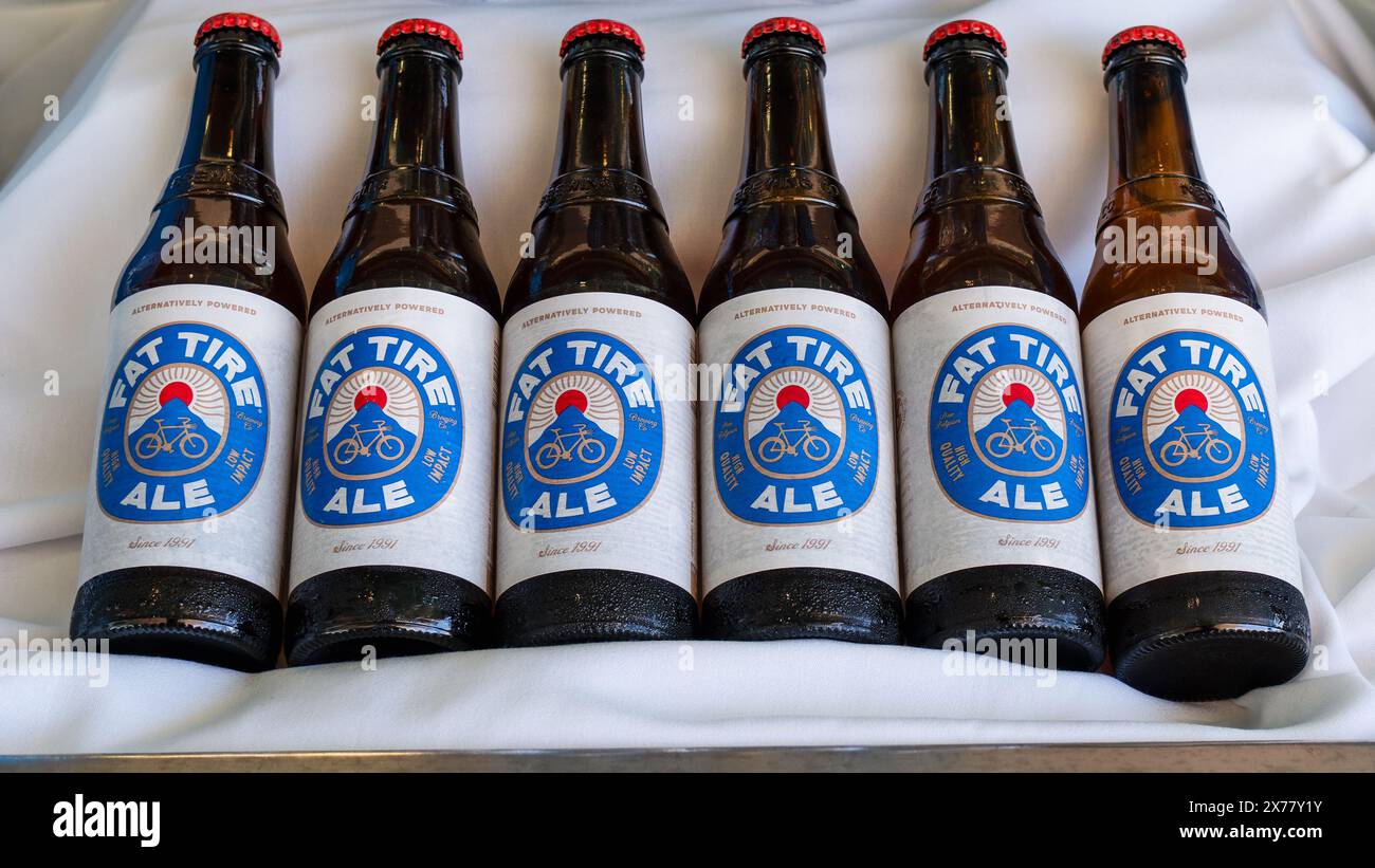 Nassau, Bahamas - April 9, 2024: Display with cold bottles of Fat Tire ...