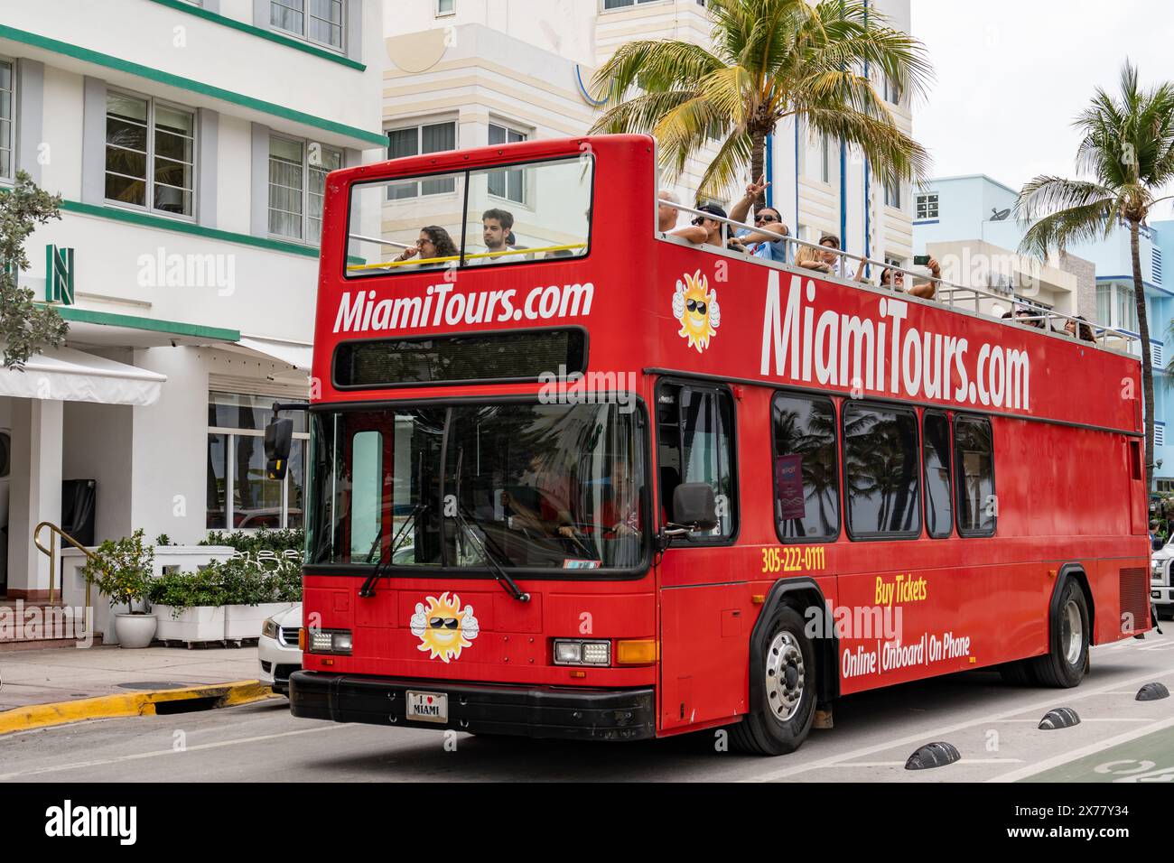 Miami Beach, FL - April 4, 2024: Miami Sightseeing double decker tour ...