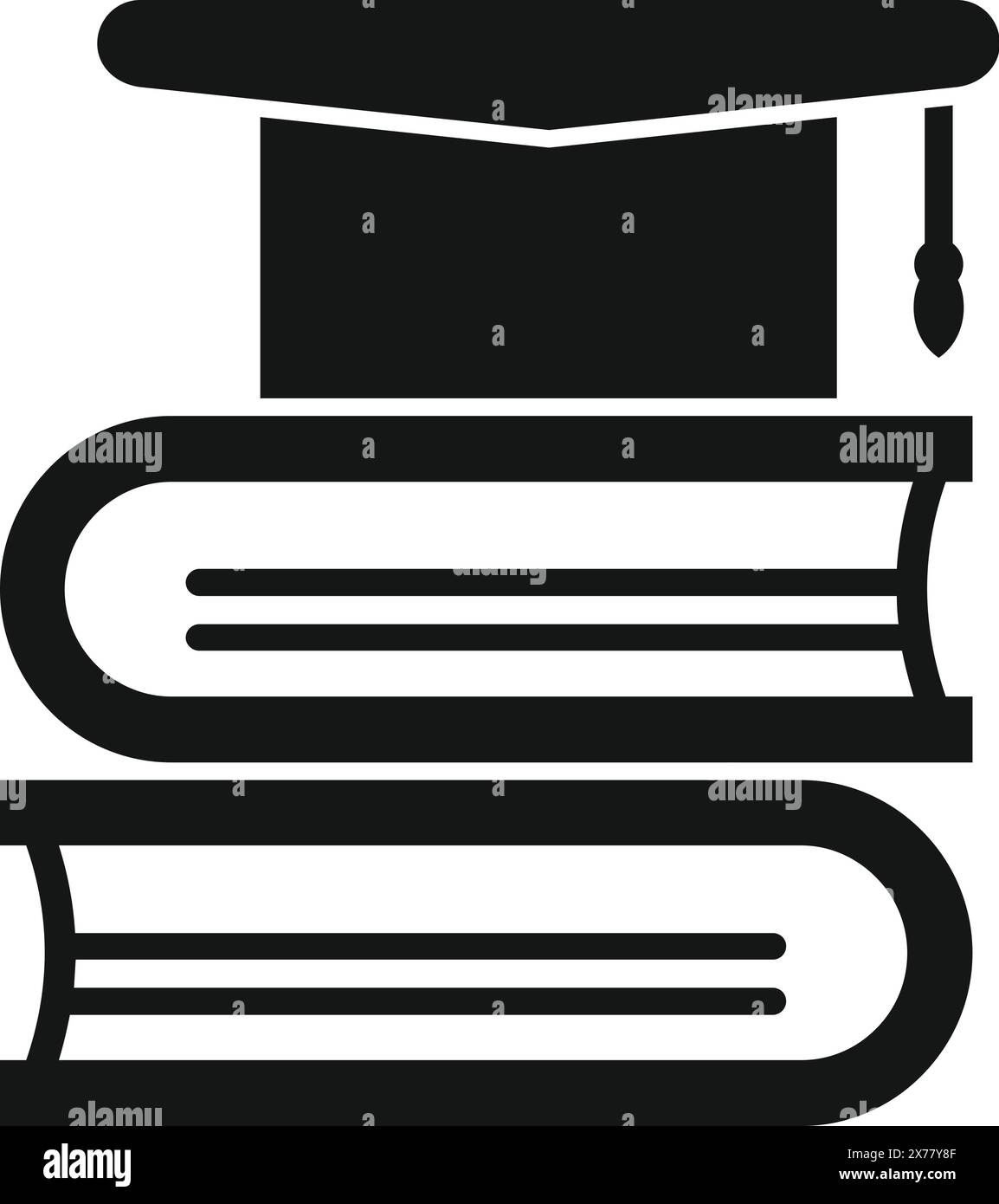 Black and white icon of a graduation mortarboard on top of a stack of ...