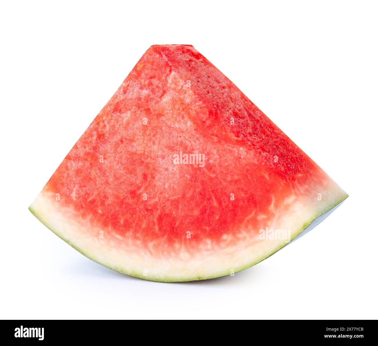 Front view of red watermelon slice is isolated on white background with ...