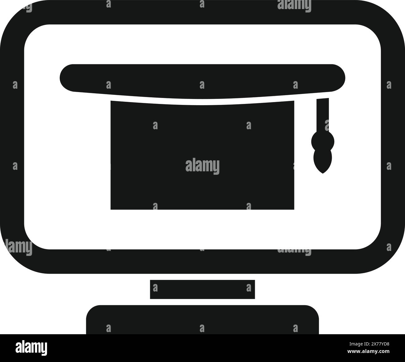 Black and white vector icon of a graduation cap on a computer monitor ...