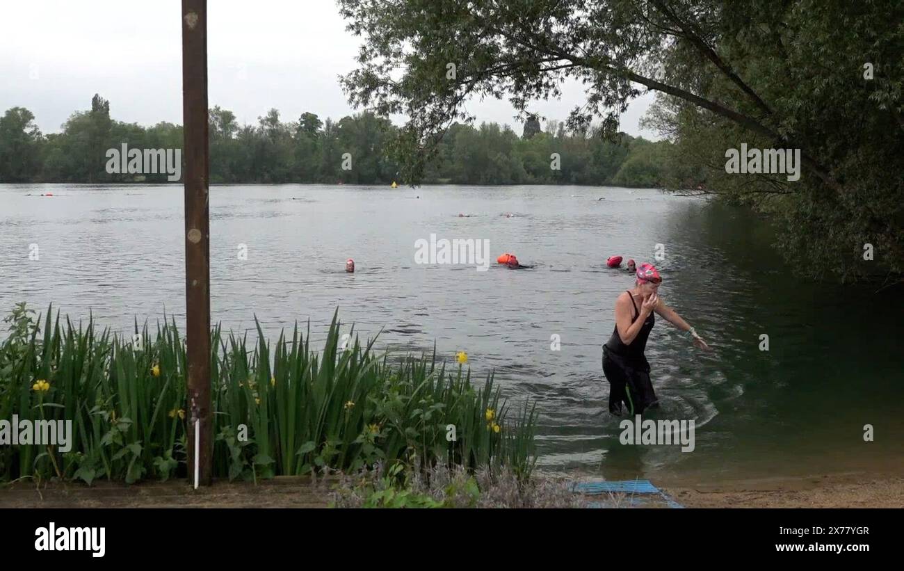 Grab from PA video of swimmers at Shepperton Open Water Swim, a ...