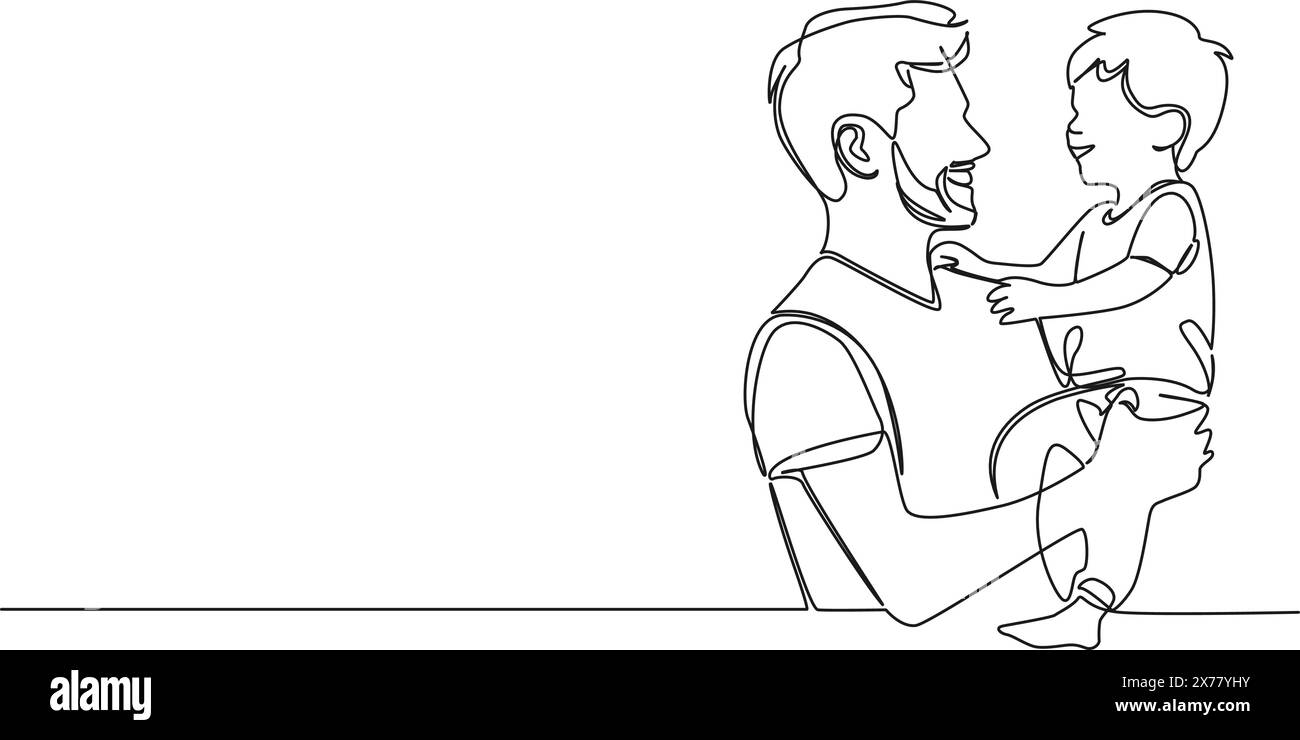 continuous single line drawing of dad holding toddler on his arm, line ...