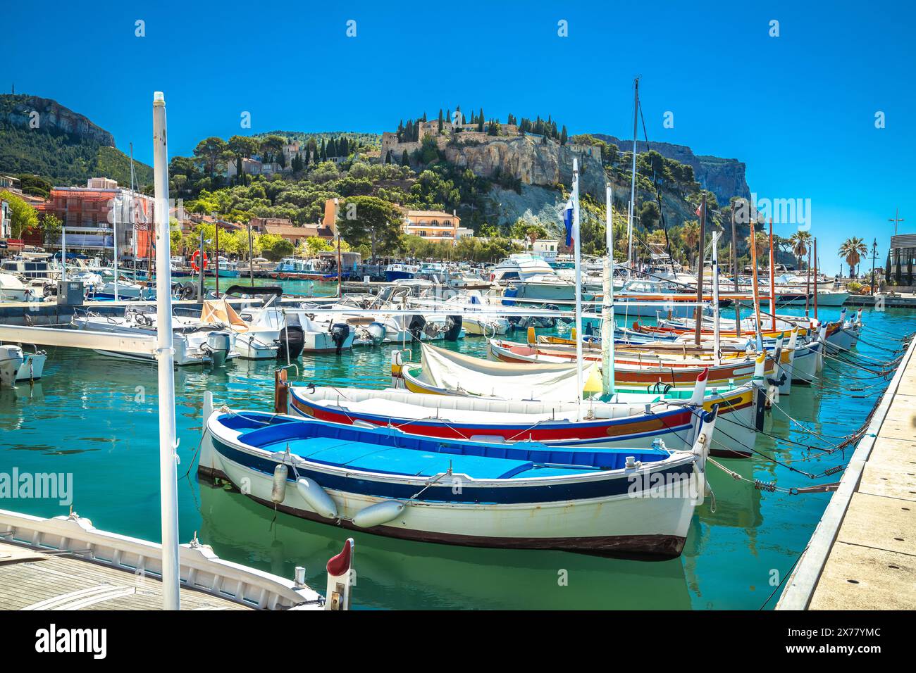 Idyllic coastal town of Cassis on French riviera waterfront view ...