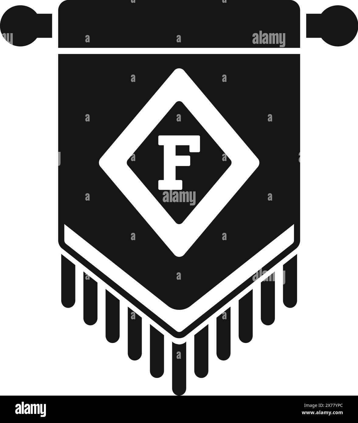 Black and white vector illustration of a classic pennant flag with a ...