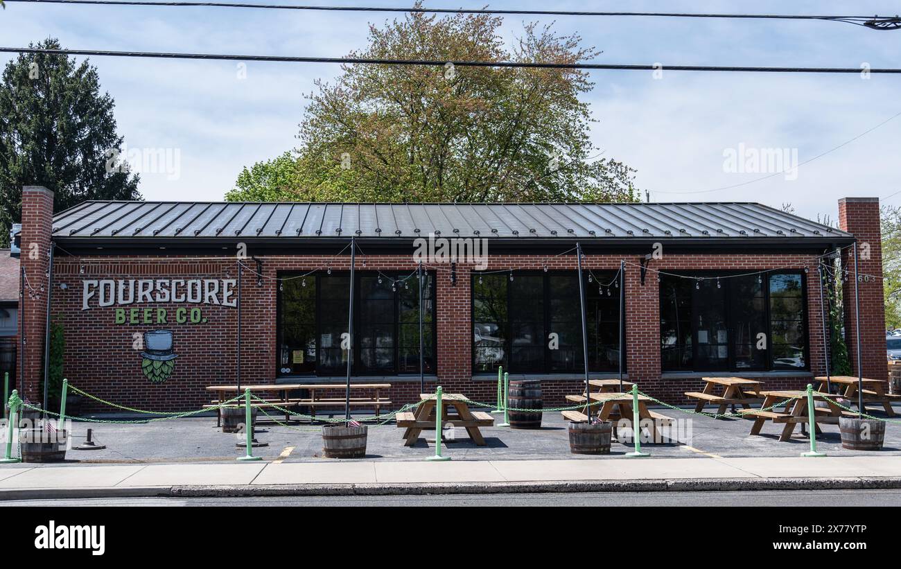 Gettysburg, PA - April 23, 2024: Fourscore Beer Co. is a craft brewery ...