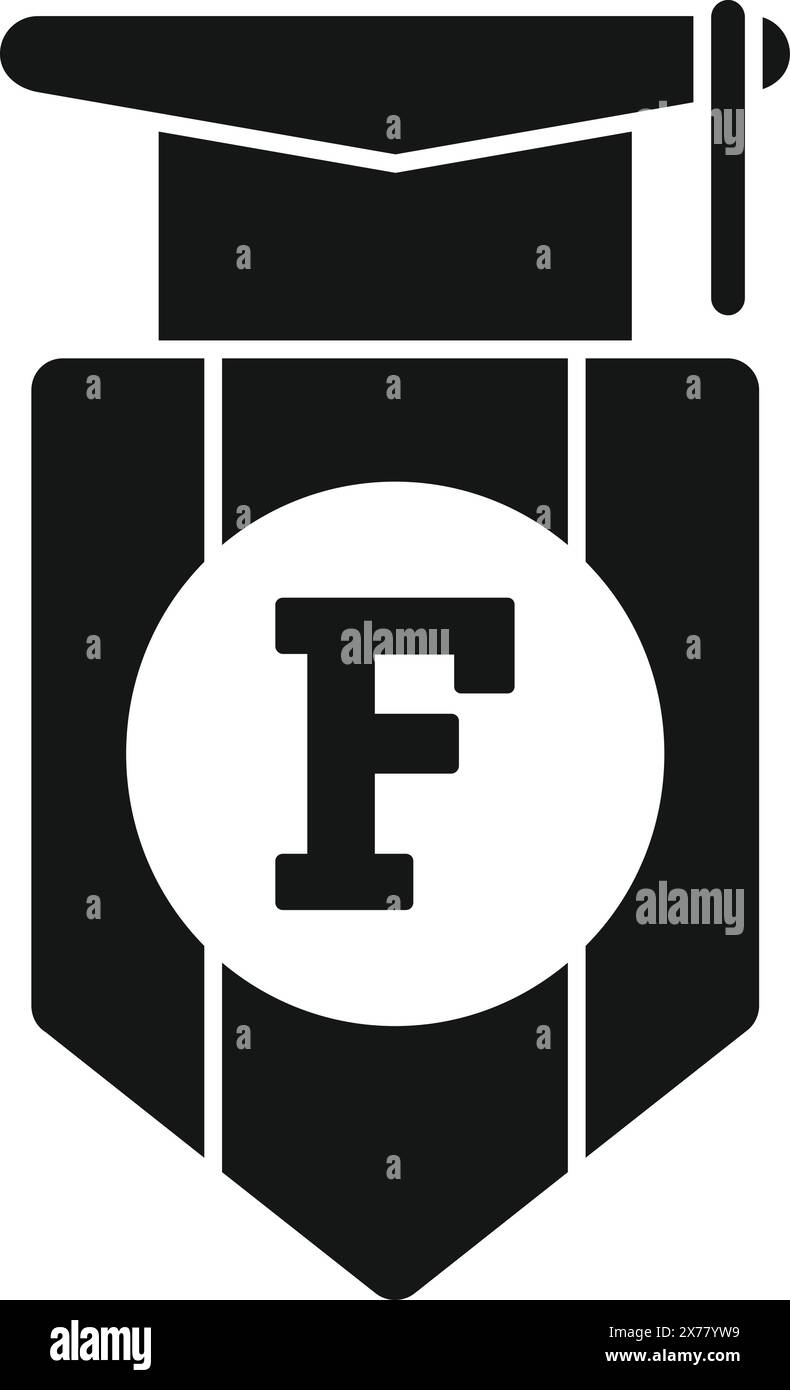 Black and white vector icon of a graduation emblem with the letter f ...