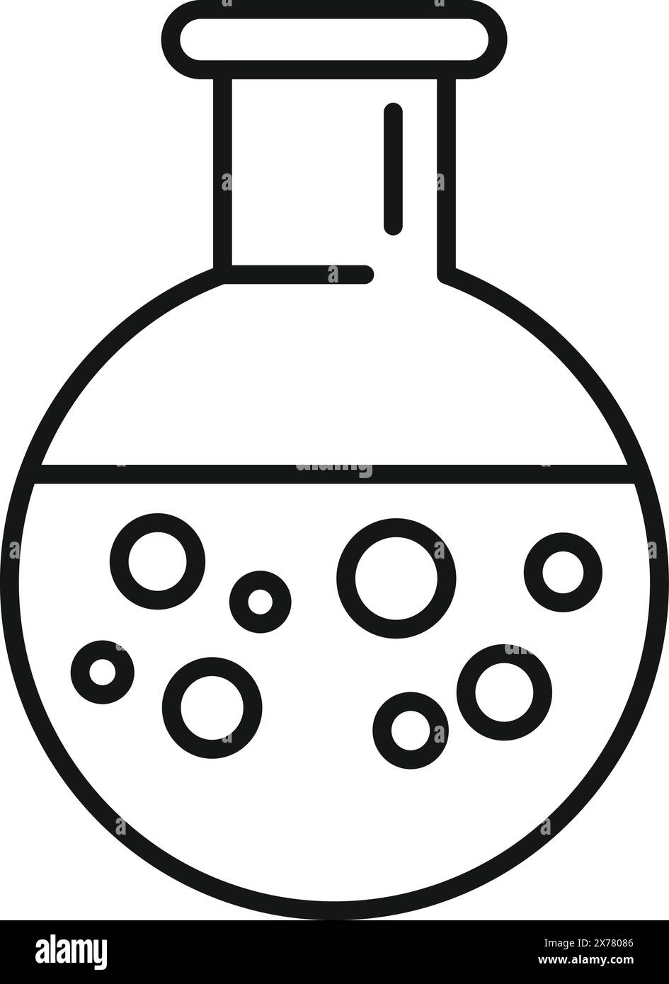 Simplistic line art of a round bottom flask with bubbling liquid, ideal ...