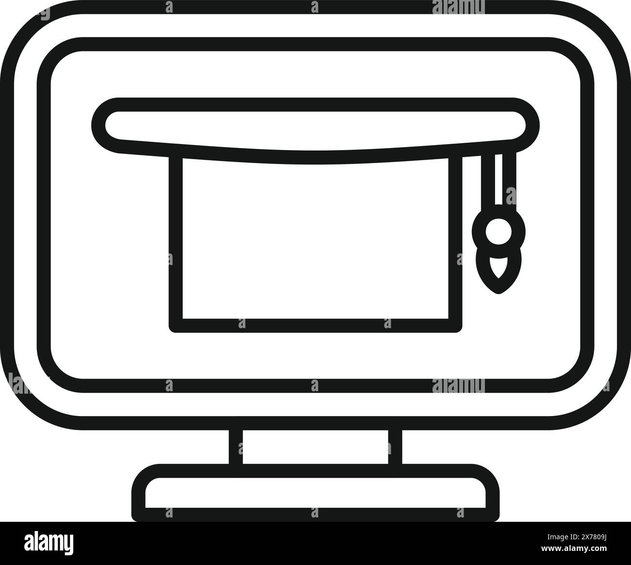 Black line icon of a monitor displaying a pen tool, symbolizing graphic ...