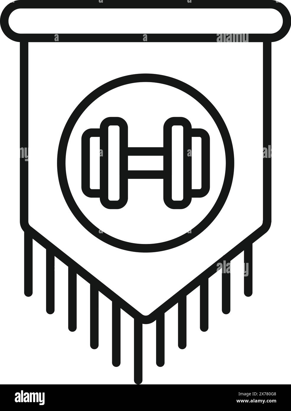 Simple line drawing of a pennant with a dumbbell, representing a ...