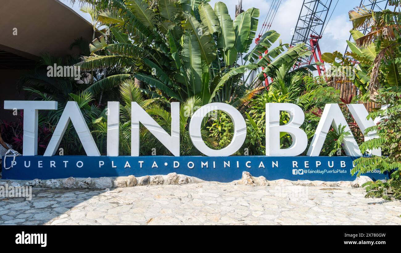 Puerto Plata, DR - April 7, 2024: Sign at the Taino Bay Cruise Port in ...