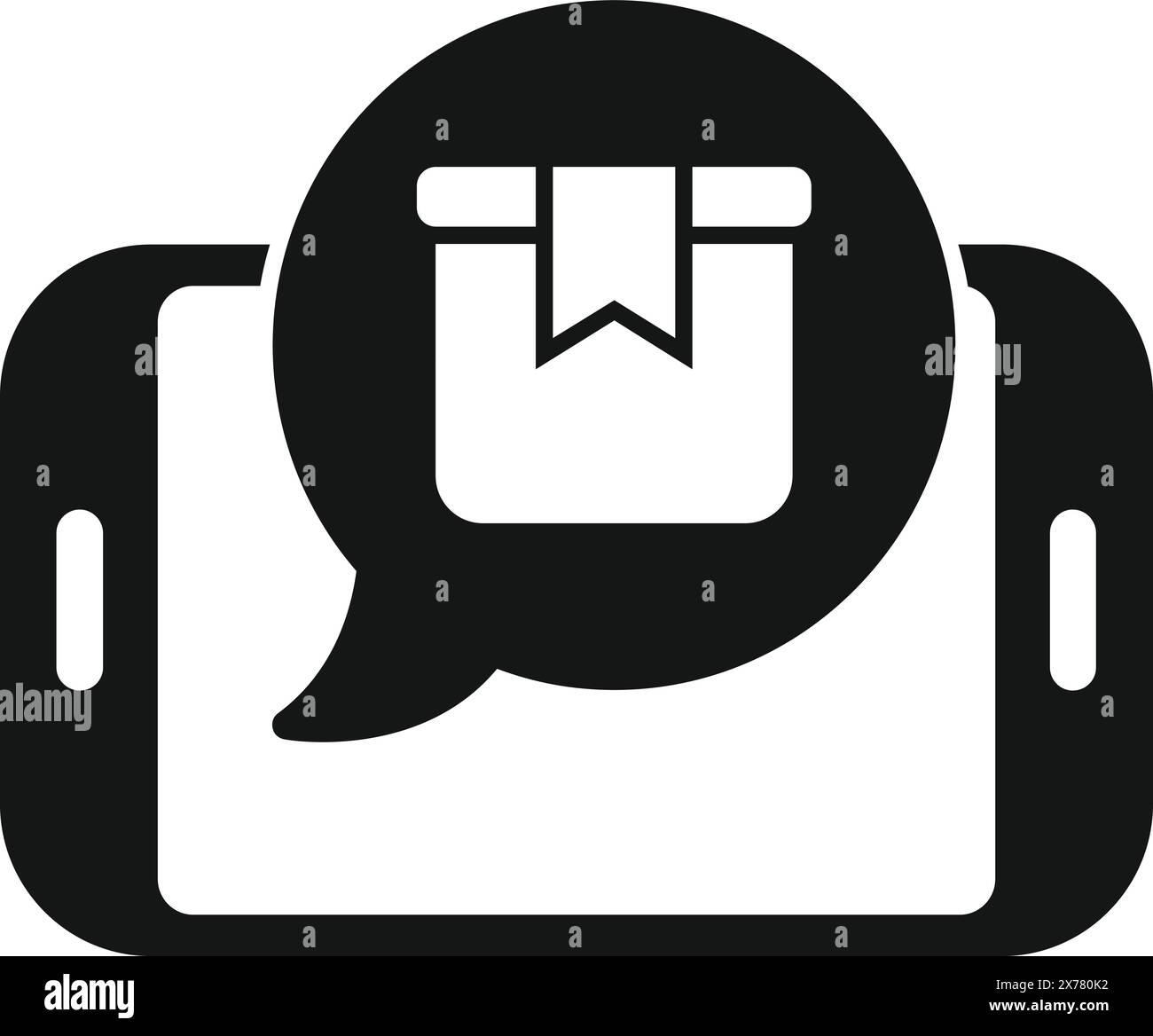 Simplified illustration of a mobile device displaying a book icon with ...