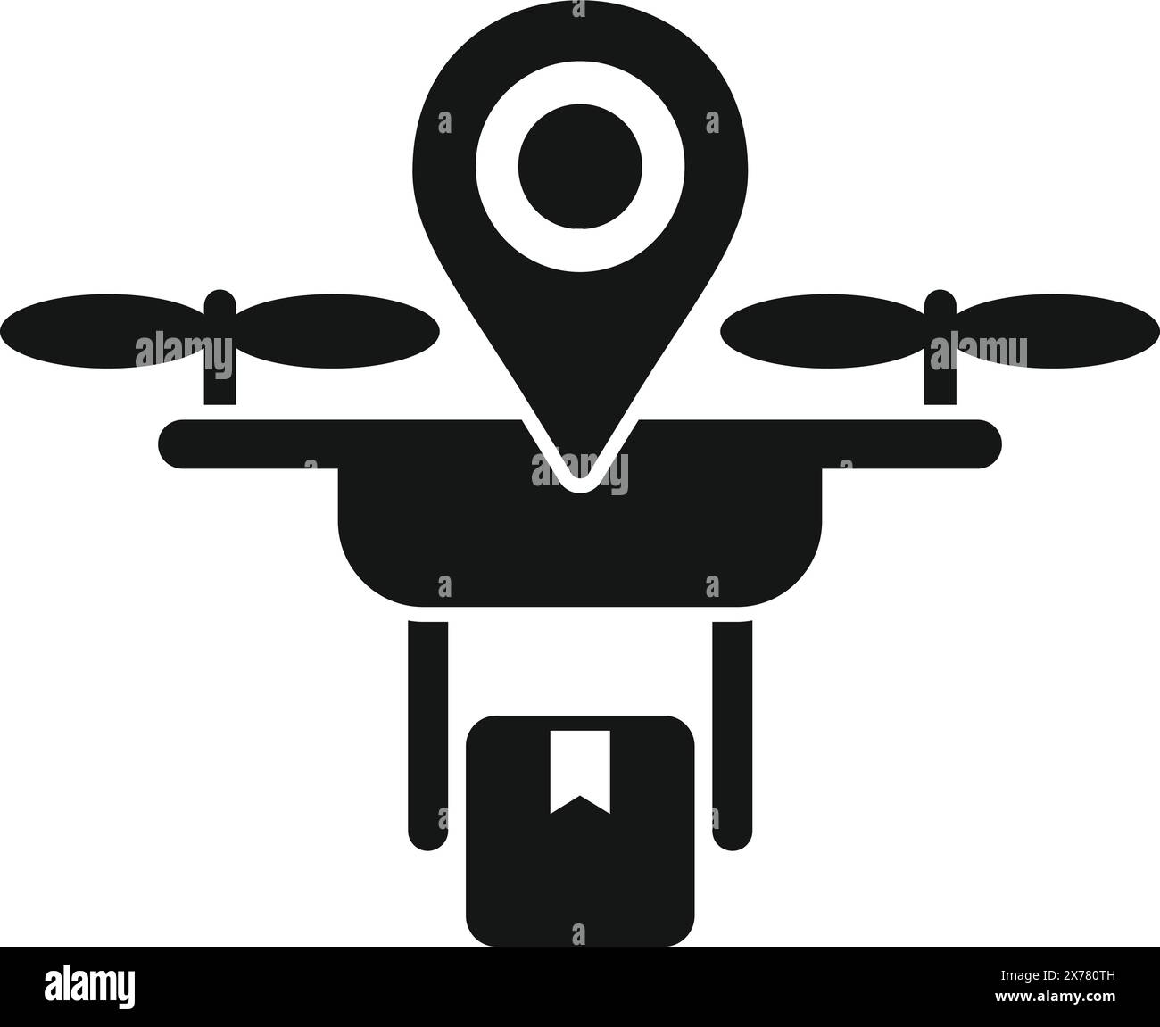 Vector illustration of a drone with a package and location pin ...