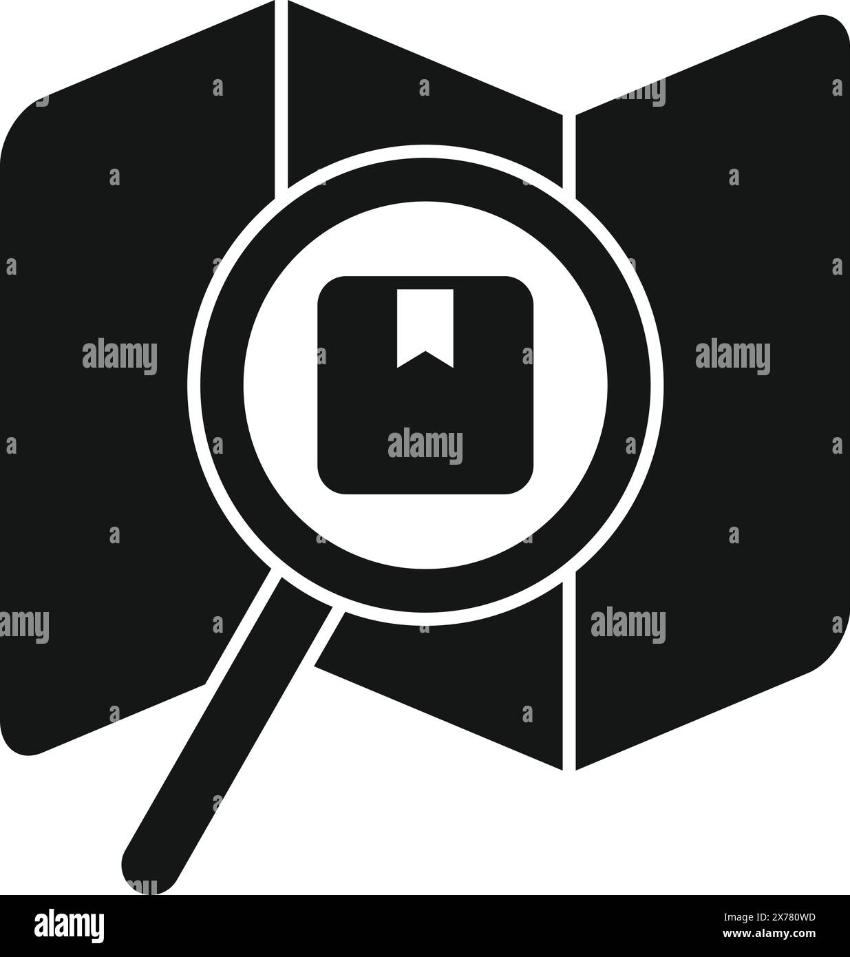Bold graphic representing search for location with magnifying glass on ...