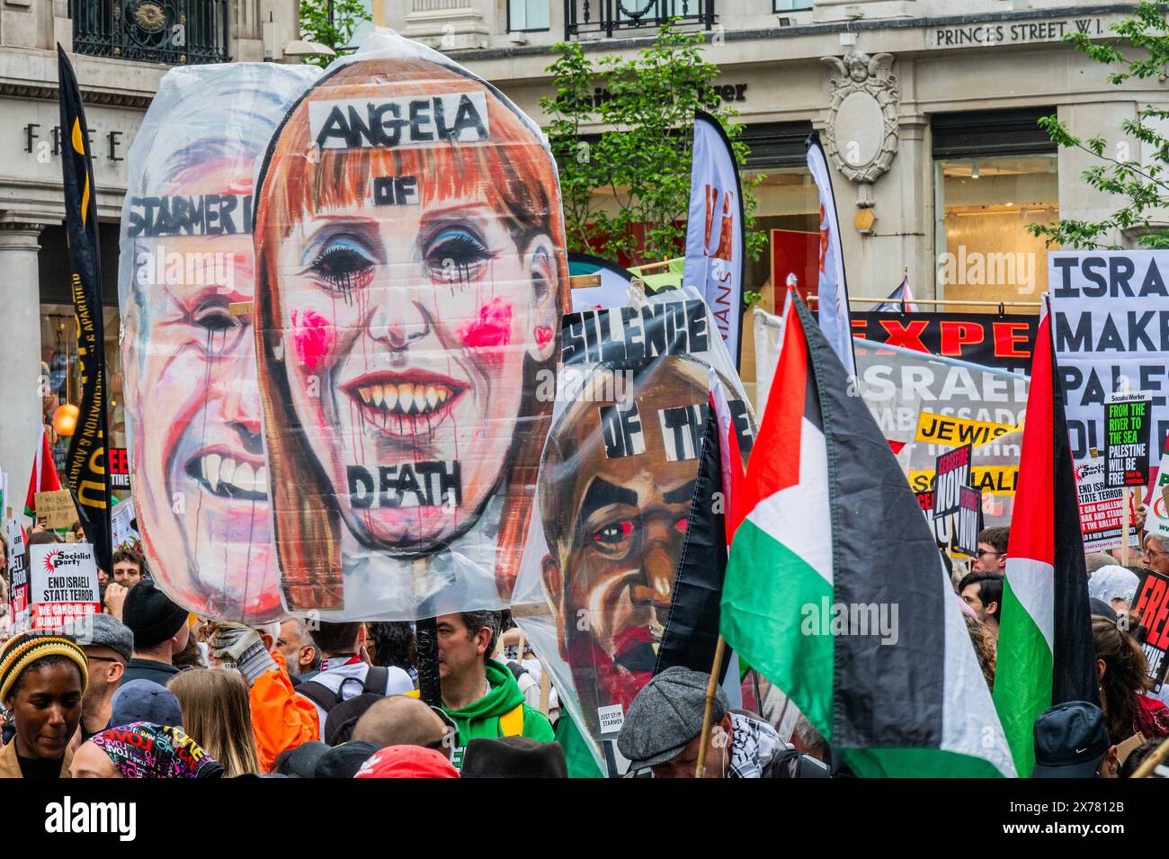 London, UK. 18 May 2024. Large effigies of Angela Raynor and Sir Keir ...