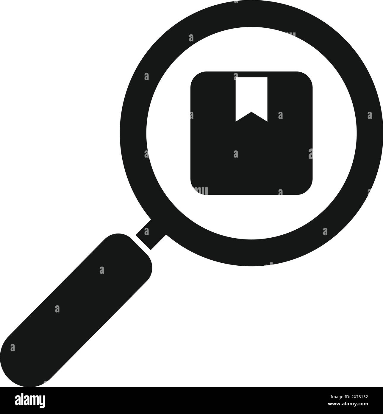 Black and white vector illustration of a magnifying glass zoomed on a ...