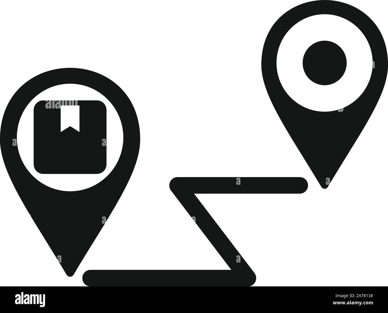 Black and white package delivery route icon with map location vector ...