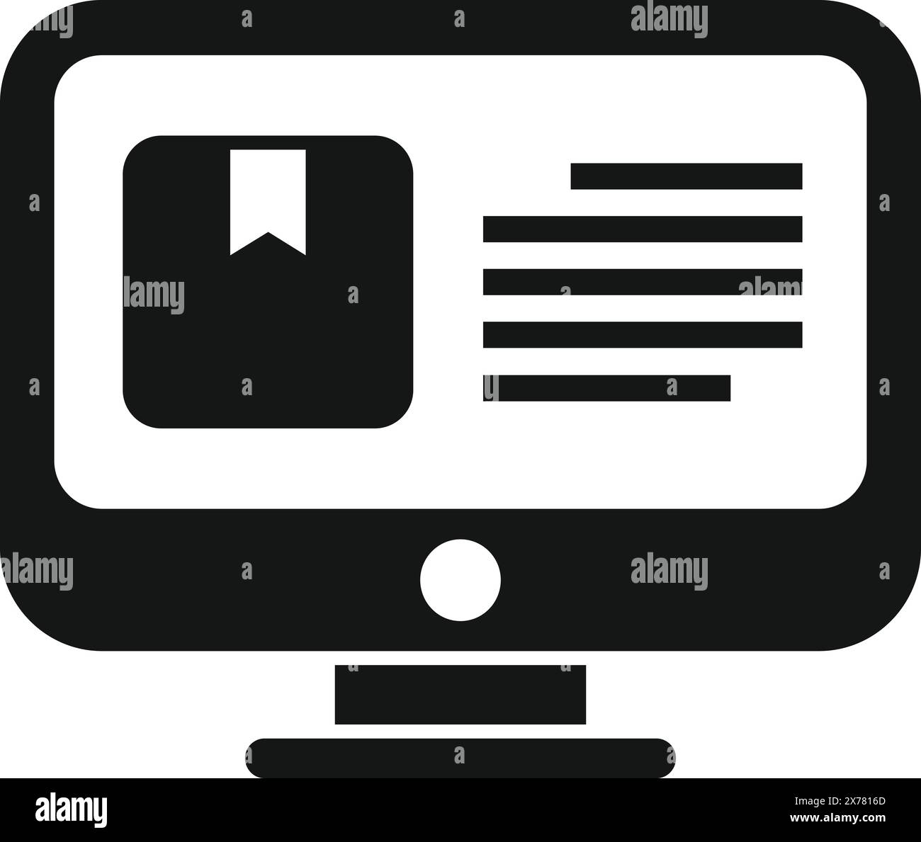 Simplistic vector icon illustration of a computer monitor in a black ...