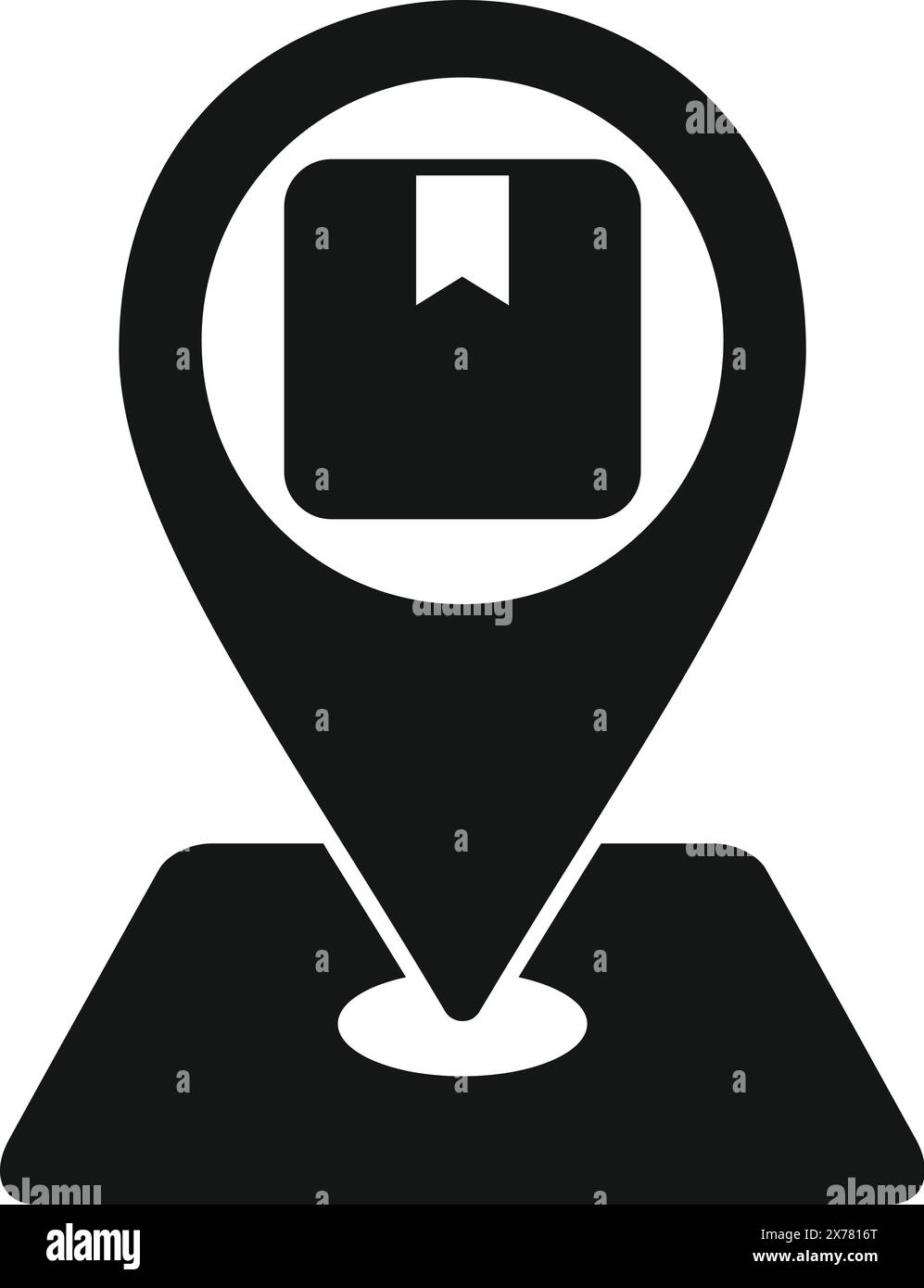 Simplistic black map pin icon with a white square and notch, isolated ...