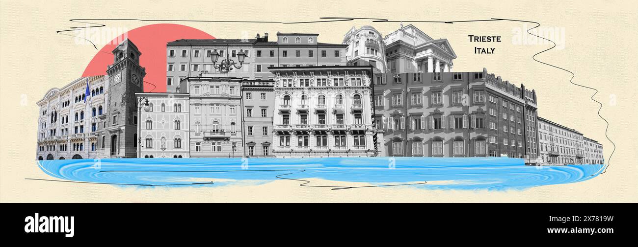 The streets of Trieste with the facades of old and colorful ...