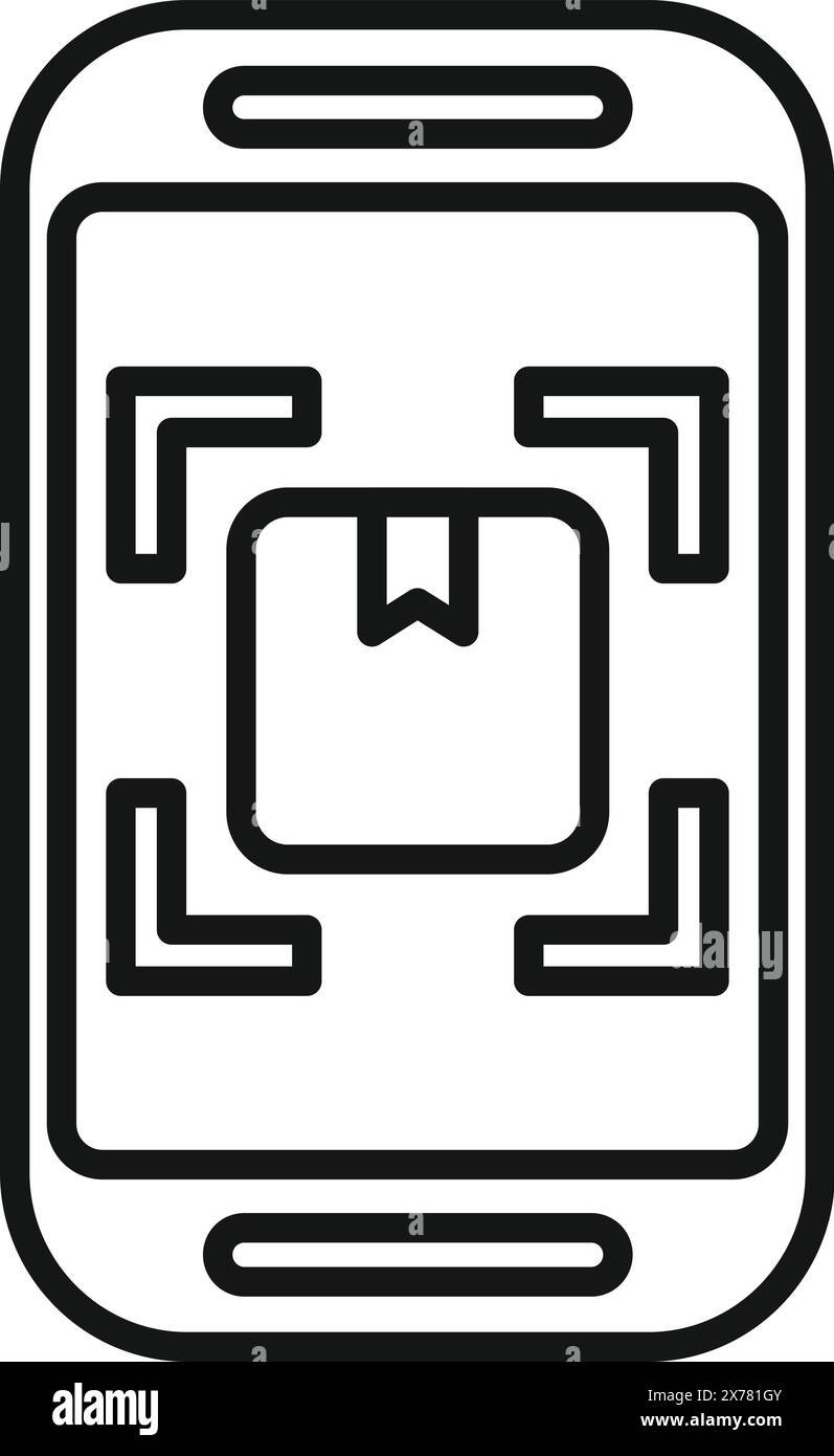 Black and white line art illustration of a smartphone camera focus icon ...