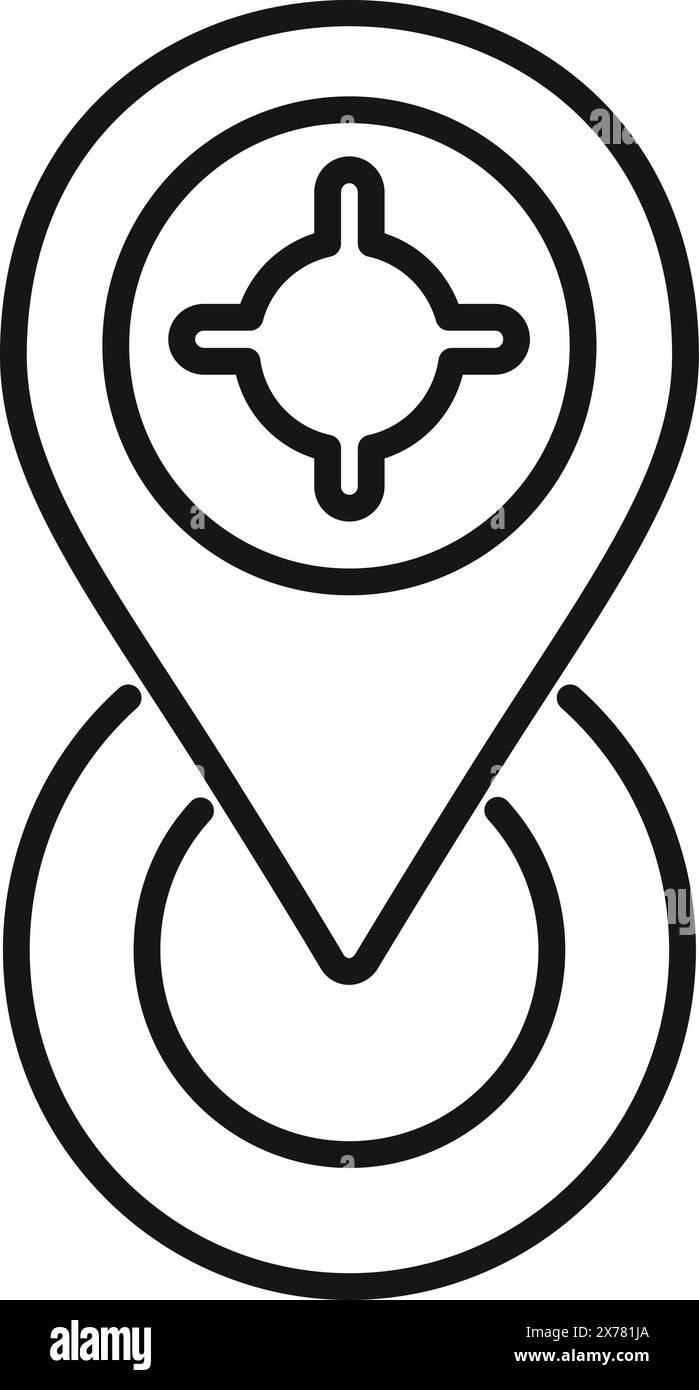 Black line art of a map pin merged with a target symbol, indicating ...