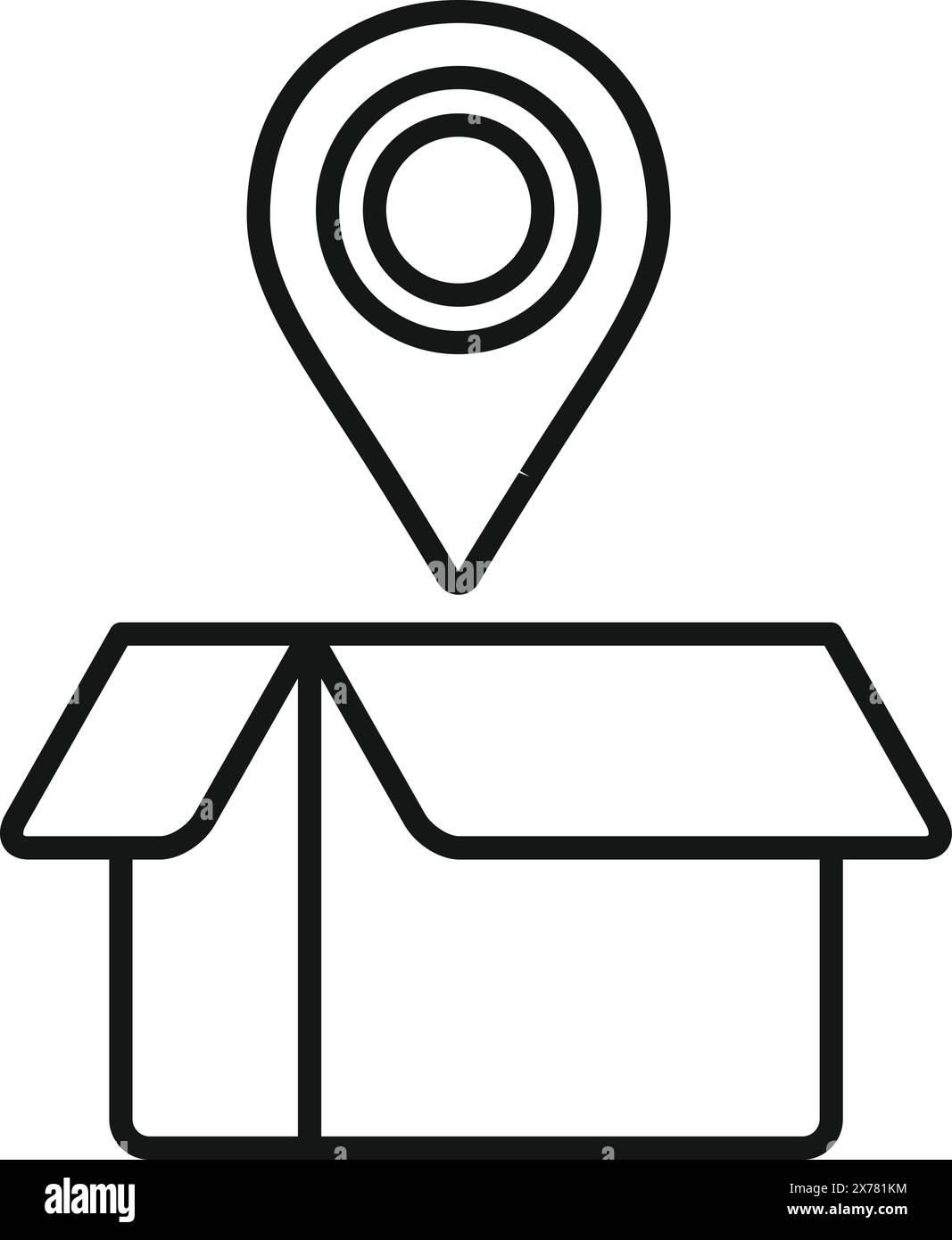 Simple outline icon depicting a location pin over a cardboard box Stock ...