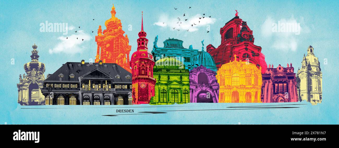 Collage of landmarks of Dresden, Germany - art design Stock Photo - Alamy