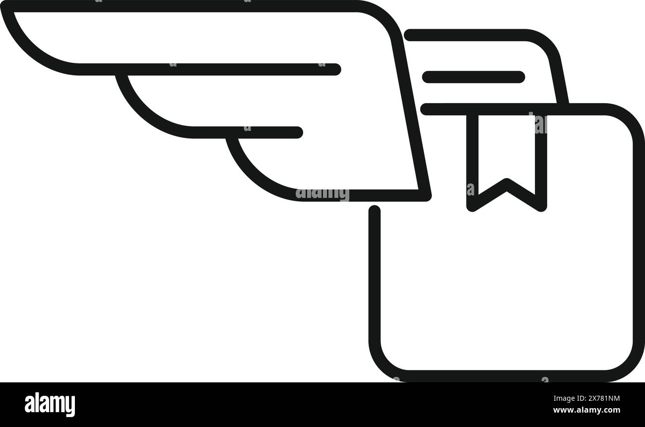 Minimalist winged envelope mail icon design in simple black and white ...