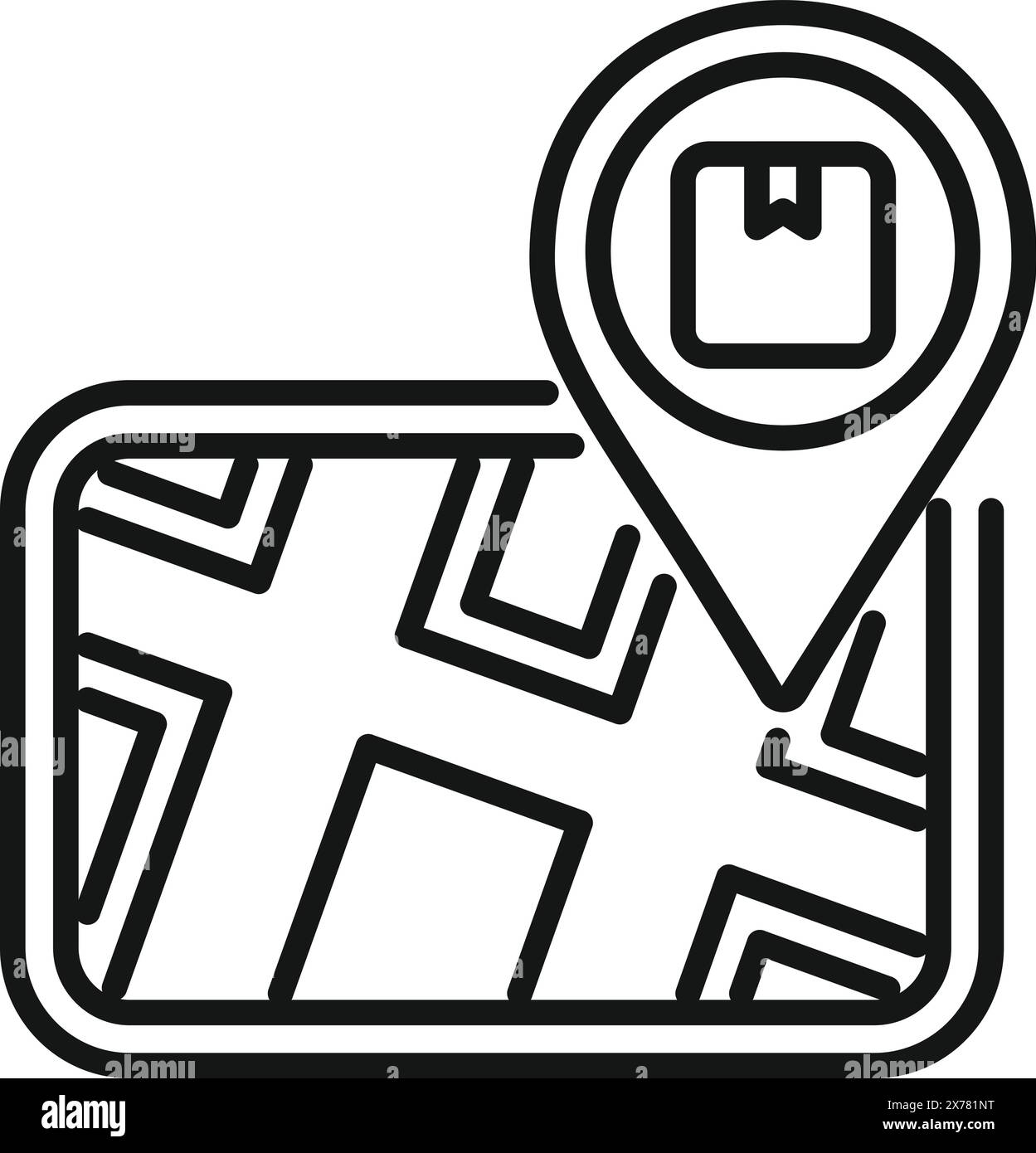 Simple line art vector of a map showcasing a destination pin icon ...