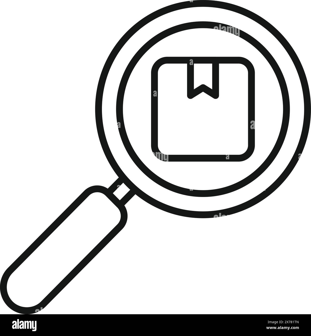 Simplistic line drawing of a magnifying glass focusing on a book icon ...