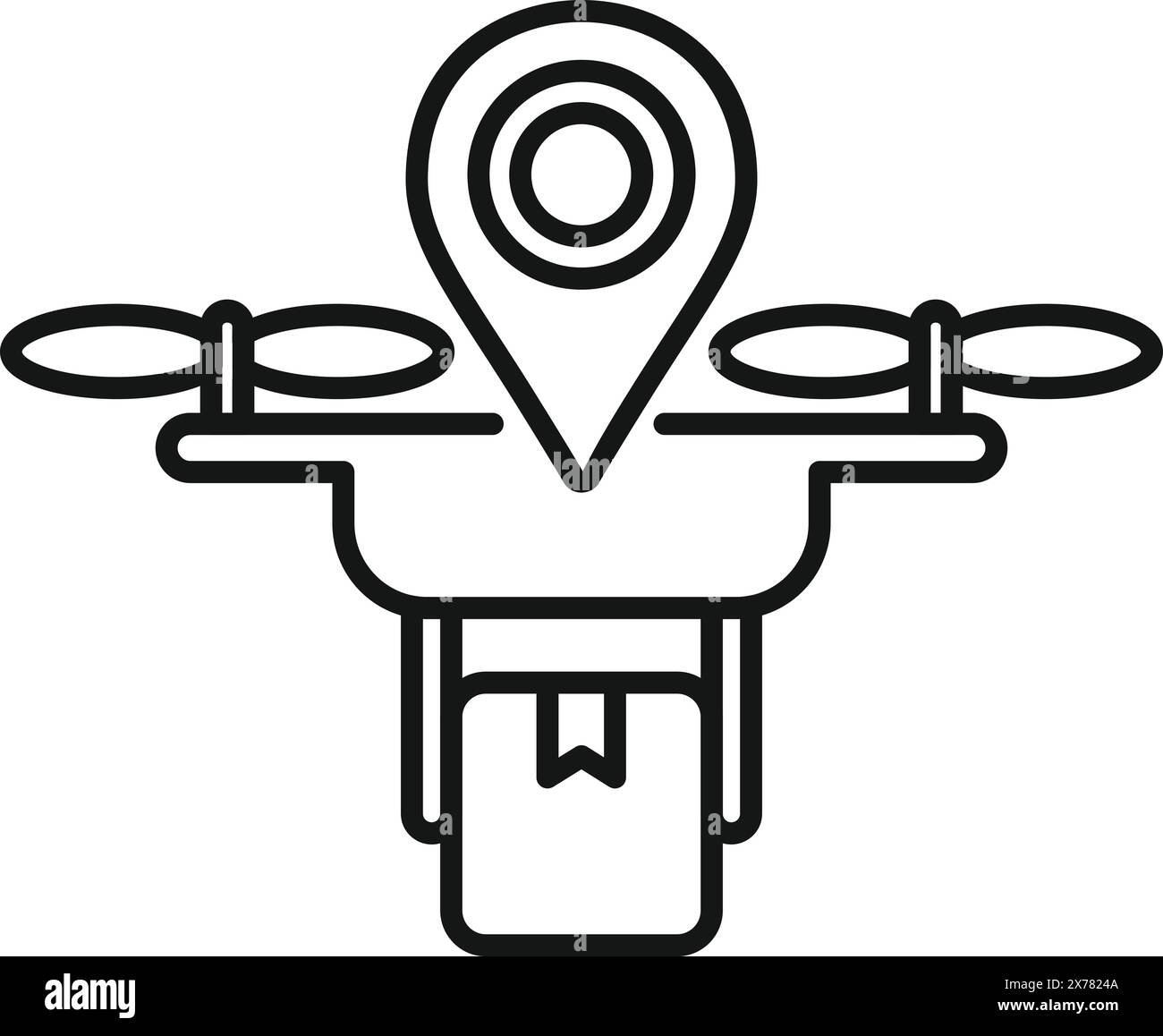 Black and white line art of a drone with a location marker symbolizing delivery service Stock ...