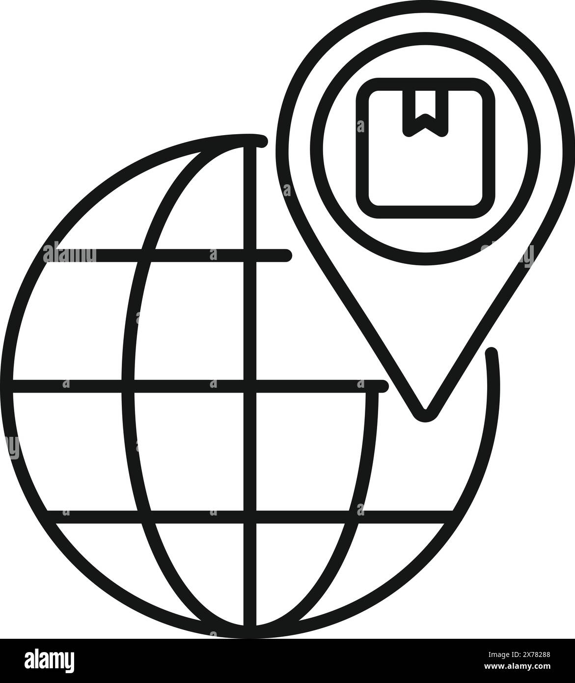 Global delivery concept icon with location pin, package, and world ...